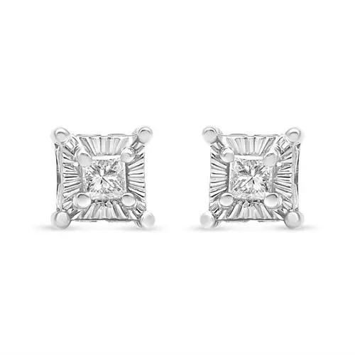 HAUS OF BRILLIANCE Silver Diamond Stud Earrings - White