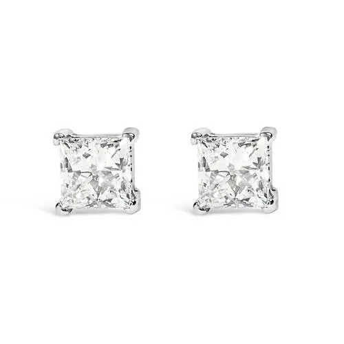 HAUS OF BRILLIANCE 14k Gold 3/8 Cttw Lab Grown Princess Cut Diamond Solitaire Stud Earrings - White