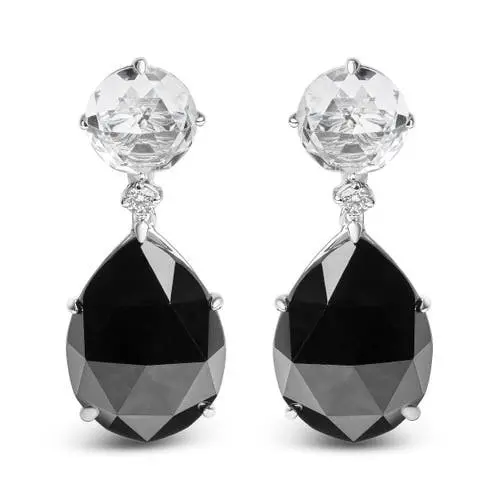 HAUS OF BRILLIANCE 18k Gold Diamond, Topaz, And Black Onyx Dangle Earrings - White
