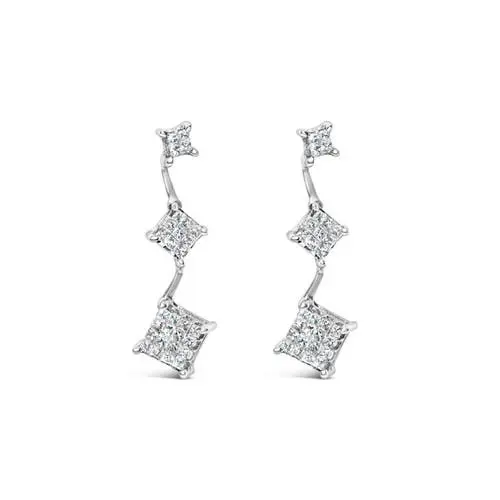 HAUS OF BRILLIANCE 14k Gold 1.00 Cttw Princess Cut Diamond Drop Earrings - White