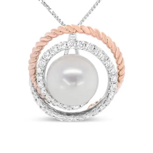 HAUS OF BRILLIANCE 14k Rose And Gold Diamond And Pearl Pendant Necklace - White