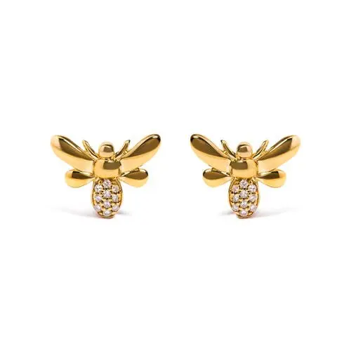 HAUS OF BRILLIANCE 10k Gold Diamond Bumble Bee Stud Earrings - Yellow