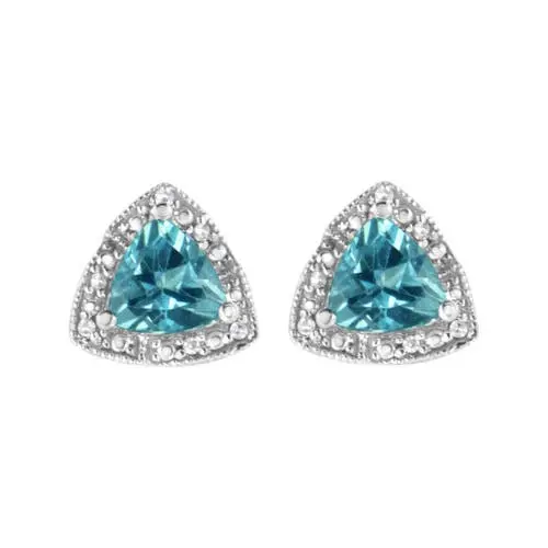 HAUS OF BRILLIANCE Silver Blue Topaz & Diamond Accent Stud Earrings - White