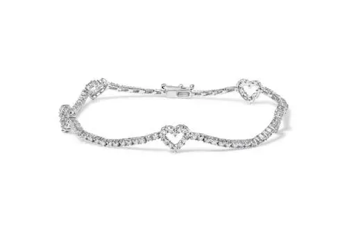 HAUS OF BRILLIANCE 14k Gold Diamond Heart Station Bracelet - White