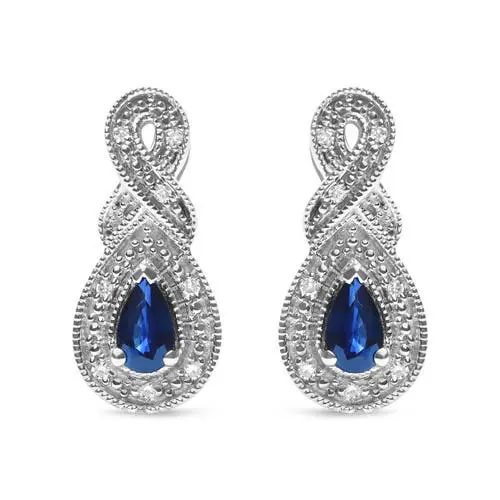 HAUS OF BRILLIANCE Silver Sapphire And Diamond Drop Stud Earrings - White
