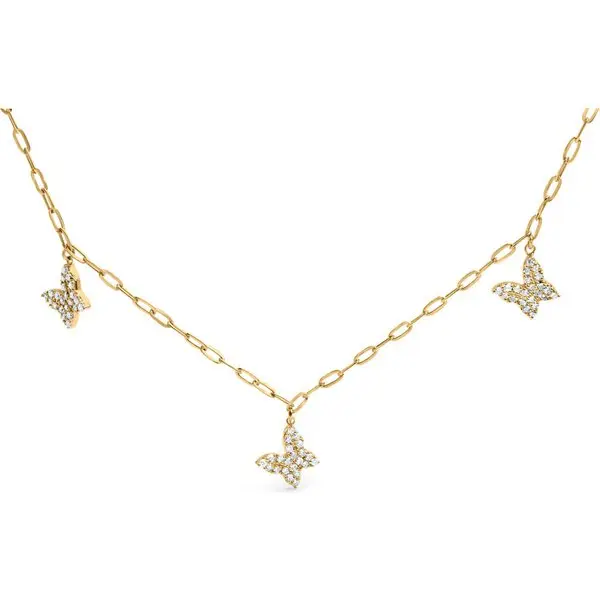 HAUS OF BRILLIANCE 14kt Gold Diamond Butterfly Station Paperclip Necklace - Yellow