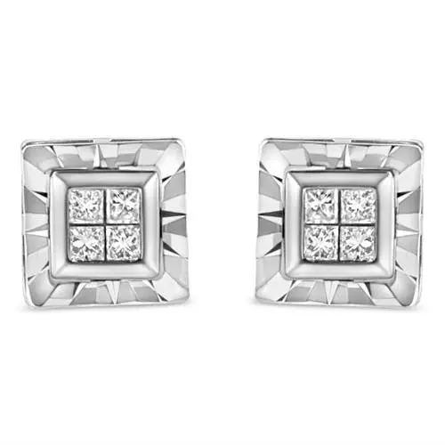 HAUS OF BRILLIANCE Silver 1/6 Ct Diamond Stud Earrings - White