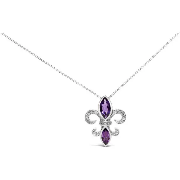HAUS OF BRILLIANCE Silver Amethyst And Diamond Pendant Necklace - White
