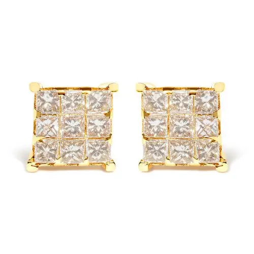 HAUS OF BRILLIANCE 14k Gold 1 1/2 Cttw Princess-cut Diamond Stud Earrings - Yellow
