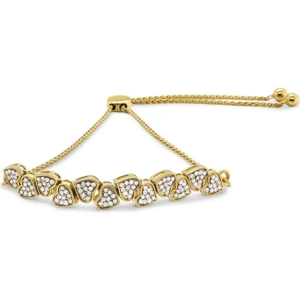 HAUS OF BRILLIANCE Gold Plated Silver Diamond Heart Bolo Bracelet - Yellow