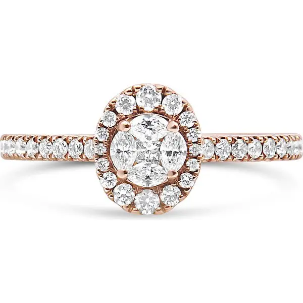 HAUS OF BRILLIANCE 18k Rose Gold 1/2cttw Diamond Halo Engagement Ring - Pink