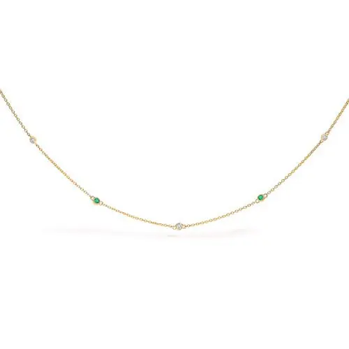 HAUS OF BRILLIANCE 14k Gold Emerald And Diamond Station Necklace - Yellow