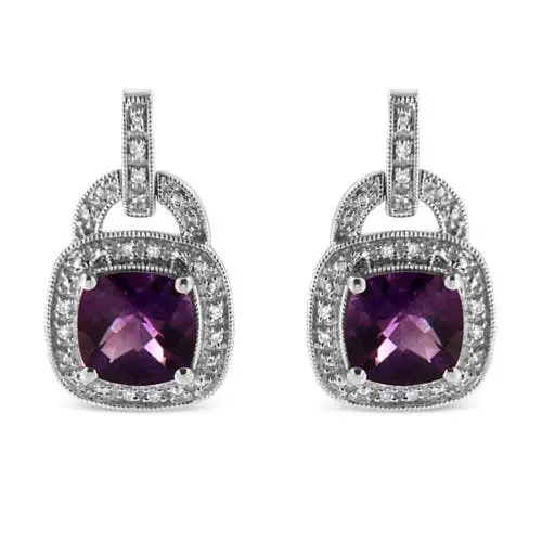HAUS OF BRILLIANCE Silver Amethyst Diamond Accent Dangle Earrings - White