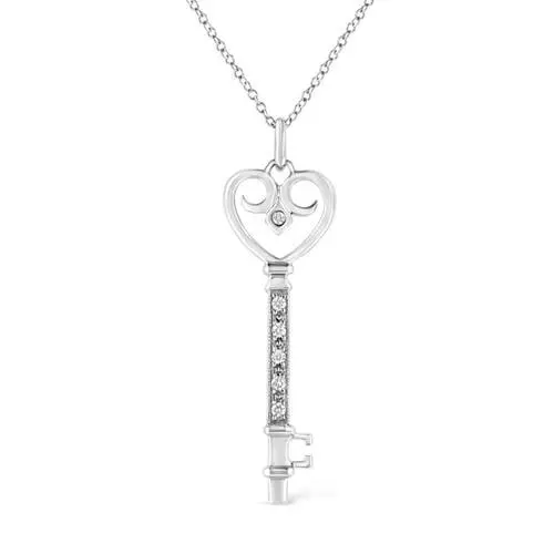 HAUS OF BRILLIANCE Silver Diamond Accent Key Heart Pendant Necklace - White