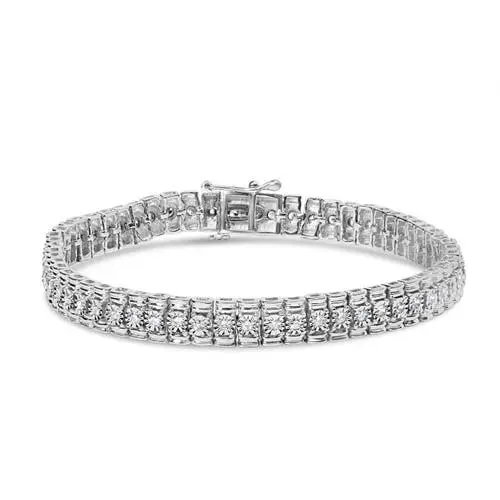 HAUS OF BRILLIANCE Silver Diamond Collar Link Bracelet - White