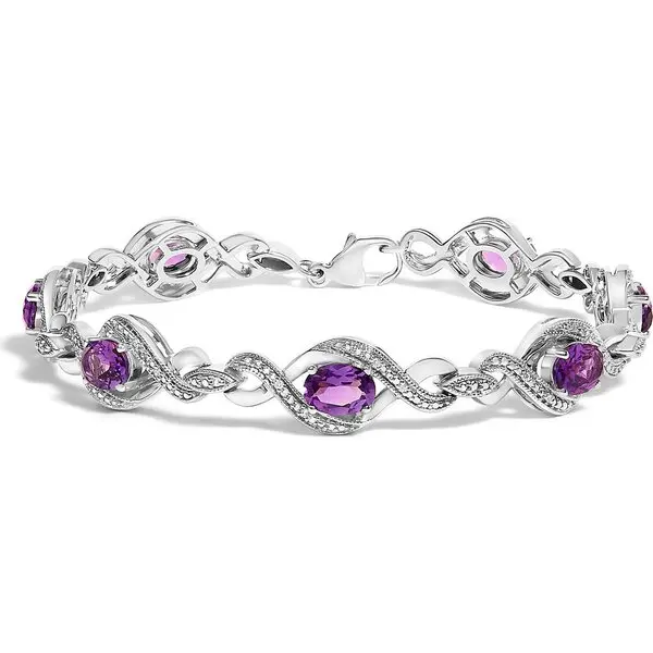 HAUS OF BRILLIANCE Silver Diamond And Amethyst Cross Tennis Bracelet - White
