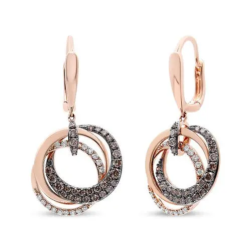 HAUS OF BRILLIANCE 14k Rose Gold Diamond Triple Circle Dangle Earrings - Pink