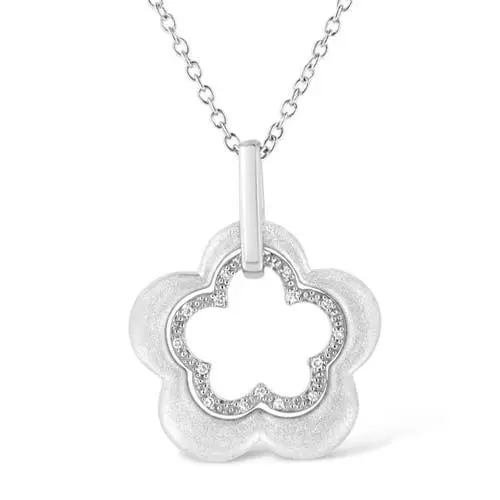 HAUS OF BRILLIANCE Silver Diamond Flower Pendant Necklace - White