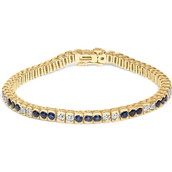 HAUS OF BRILLIANCE 14k Gold Diamond And Sapphire Tennis Bracelet - Yellow