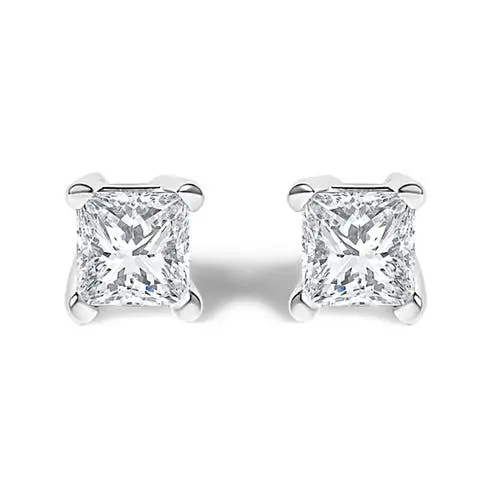 HAUS OF BRILLIANCE Silver 0.25 Cttw Princess-cut Diamond Stud Earrings - White