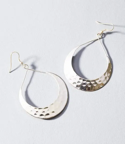 MATR BOOMIE Lunar Crescent Hammered Hoop Earrings - Silver