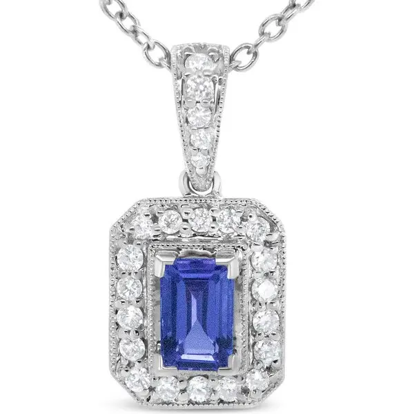 HAUS OF BRILLIANCE 18k Gold Diamond And Tanzanite Pendant Necklace - White