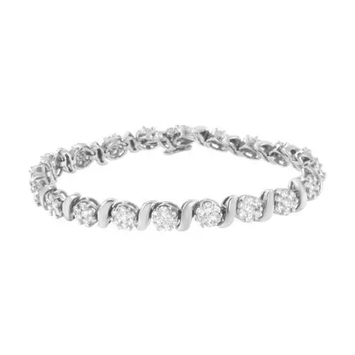 HAUS OF BRILLIANCE 14k Gold 5 1/4 Cttw Diamond Floral Cluster Tennis Bracelet - White