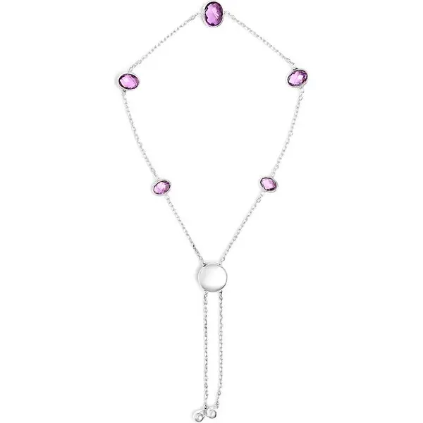 HAUS OF BRILLIANCE 925 Sterling Silver Amethyst Bolo Bracelet - White