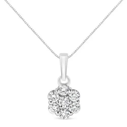 HAUS OF BRILLIANCE 14kt Gold 1/2 Cttw Diamond Floral Cluster Pendant Necklace - White
