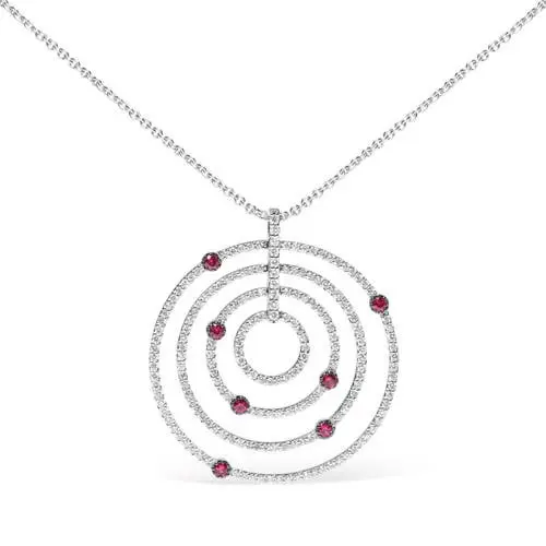 HAUS OF BRILLIANCE 18k Gold, Diamond, And Ruby Circles Pendant Necklace - White