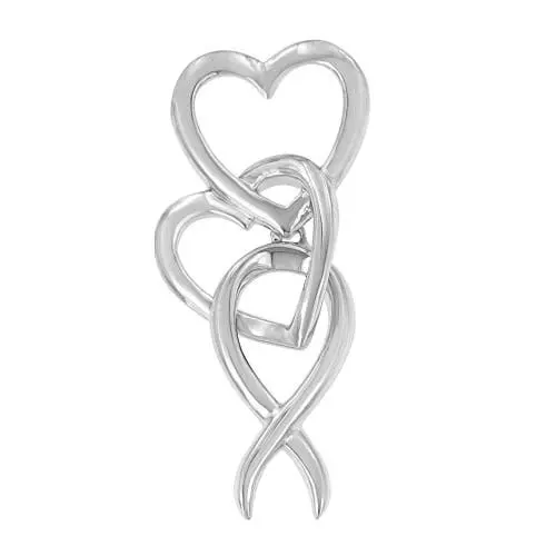 HAUS OF BRILLIANCE 925 Sterling Silver Double-heart & Awareness Ribbon Pendant Necklace - White