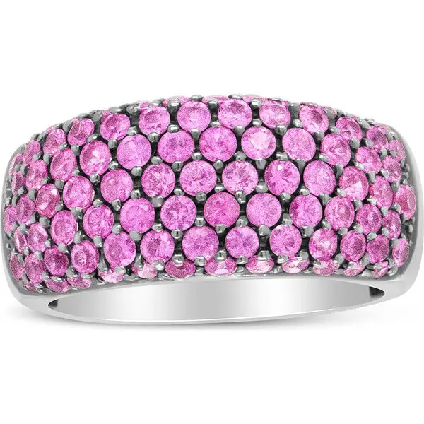 HAUS OF BRILLIANCE 18k Gold Multi Row Pink Sapphire Band Ring - White