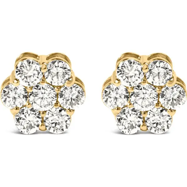 HAUS OF BRILLIANCE 14k White Gold 1 1/2 Cttw Diamond Floral Cluster Stud Earrings - Yellow