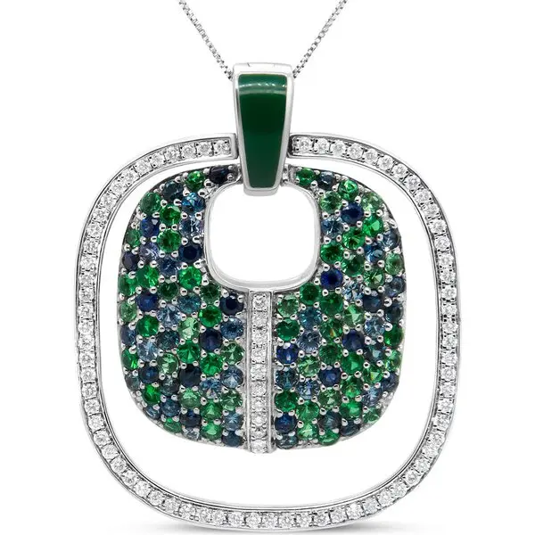 HAUS OF BRILLIANCE Sterling Silver Diamond, Sapphire And Tsavorite Pendant Necklace - White