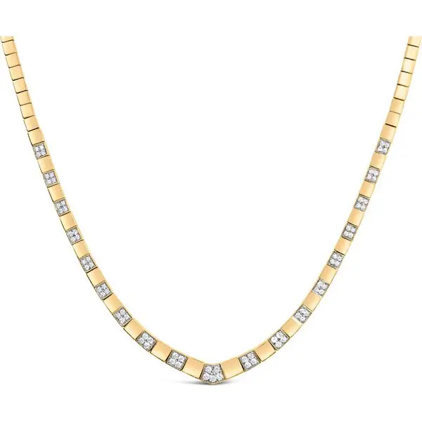 HAUS OF BRILLIANCE 14k Gold Diamond Bar Set Link Chain Necklace - Yellow