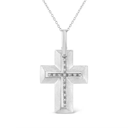 HAUS OF BRILLIANCE 925 Sterling Silver Diamond Cross Pendant Necklace - White