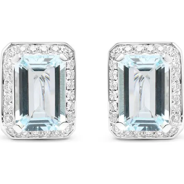 HAUS OF BRILLIANCE 18k Gold Diamond & Aquamarine Omega Earrings - White