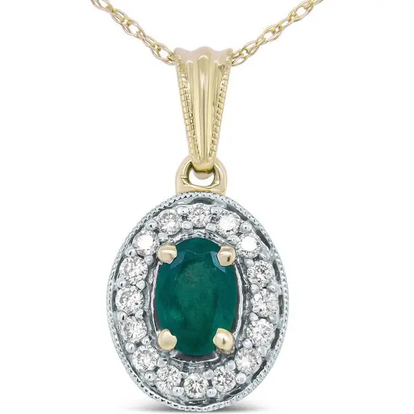 HAUS OF BRILLIANCE 14k Gold Emerald And Diamond Halo Pendant Necklace - Yellow