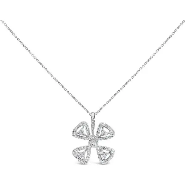 HAUS OF BRILLIANCE 14k Gold 5/8 Cttw Diamond Floral Pendant Necklace - White