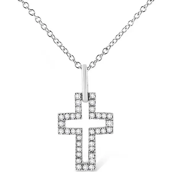HAUS OF BRILLIANCE Silver Diamond Cross Pendant Necklace - White