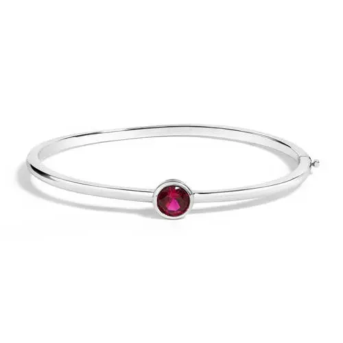 HAUS OF BRILLIANCE 925 Sterling Silver Created Ruby Solitaire Bangle Bracelet - White