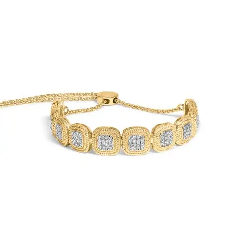 HAUS OF BRILLIANCE 14k Gold Plated Sterling Silver Diamond Bolo Bracelet - Yellow