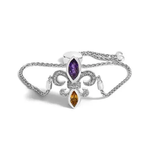HAUS OF BRILLIANCE Silver Bracelet With Amethyst And Citrine - White