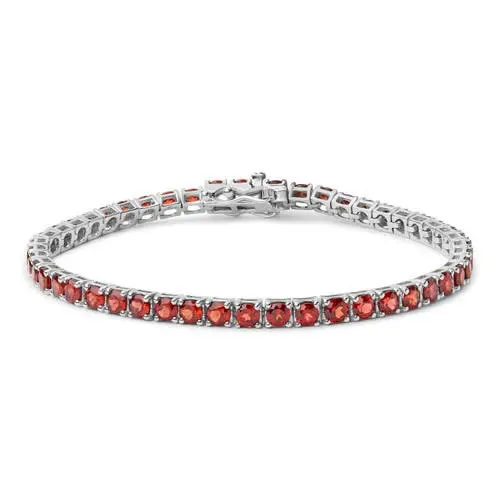 HAUS OF BRILLIANCE 925 Sterling Silver Created Garnet Tennis Bracelet - White