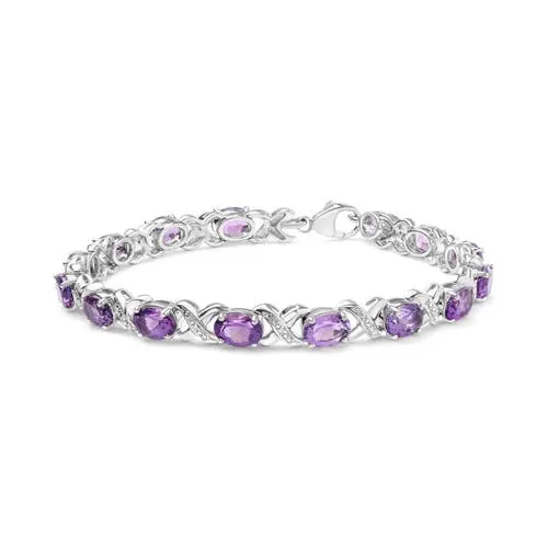 HAUS OF BRILLIANCE Silver Amethyst & Diamond Accent X-link Bracelet - White