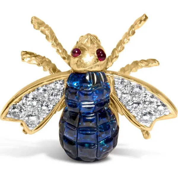 HAUS OF BRILLIANCE 18k Gold Diamond And Sapphire Bumblebee Brooch - Yellow
