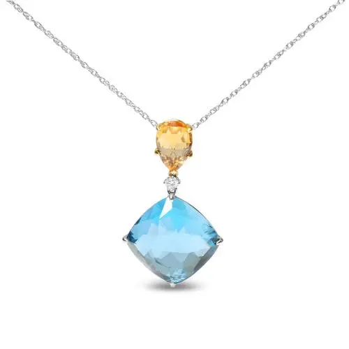 HAUS OF BRILLIANCE 18k Gold Diamond, Citrine, And Topaz Pendant Necklace - Yellow