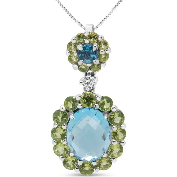 HAUS OF BRILLIANCE 18k Gold Diamond, Topaz, And Peridot Halo Pendant Necklace - White