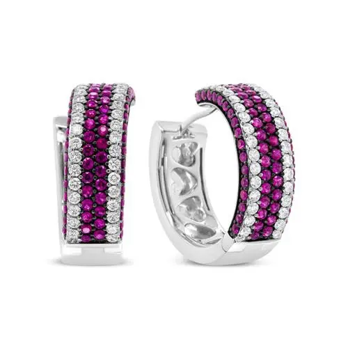 HAUS OF BRILLIANCE 18k Gold Diamond And Ruby Hoop Earrings - White
