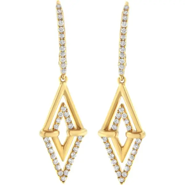HAUS OF BRILLIANCE 14k Gold 3/8 Ct Diamond Double Triangle Drop Earrings - Yellow